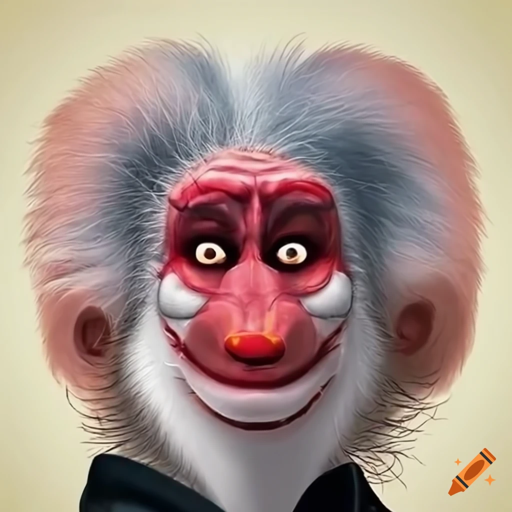 Caricature of a baboon wearing a wig and masks on Craiyon