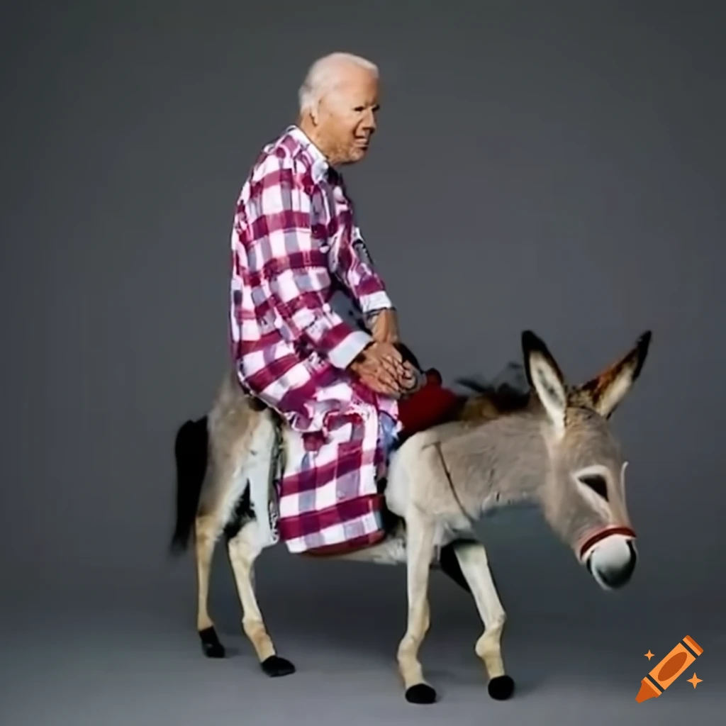 Political satire of joe biden riding a donkey on Craiyon