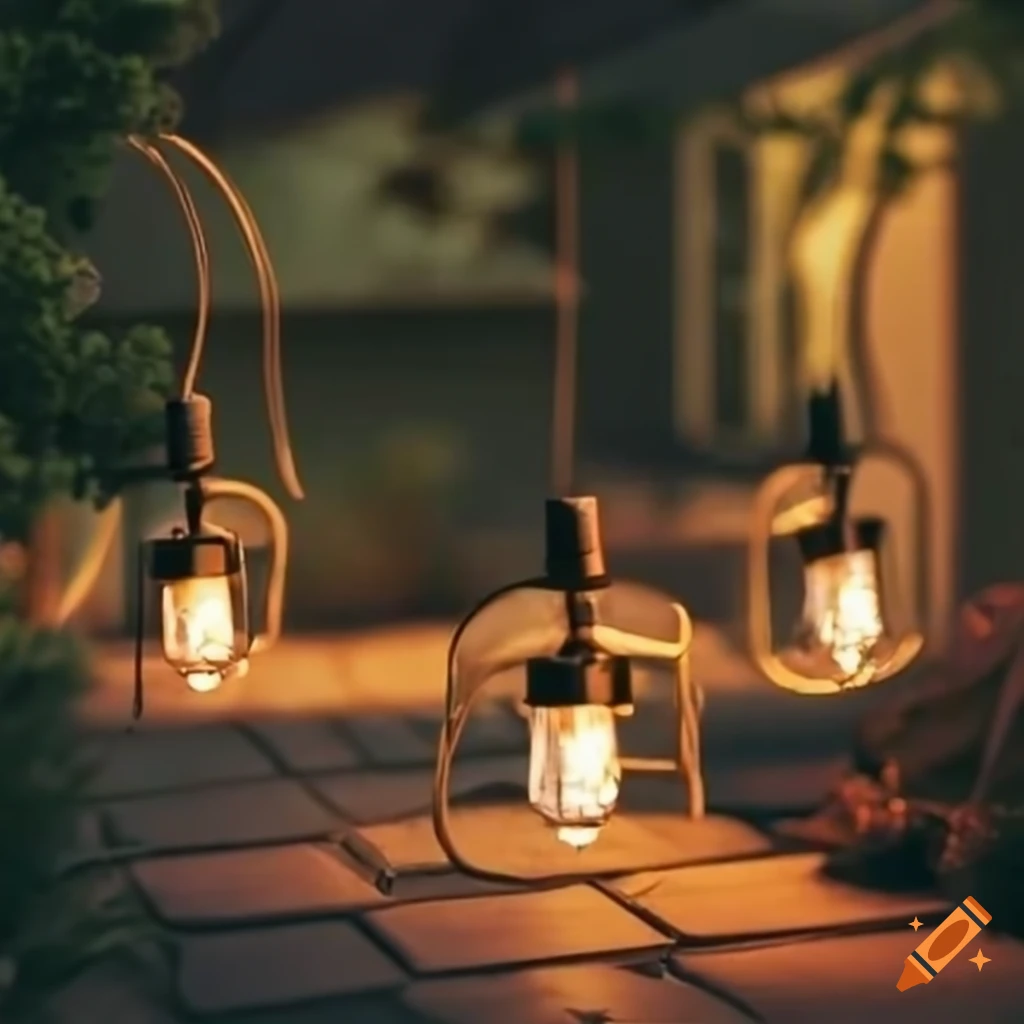 Backyard with beautiful outdoor string lights on Craiyon