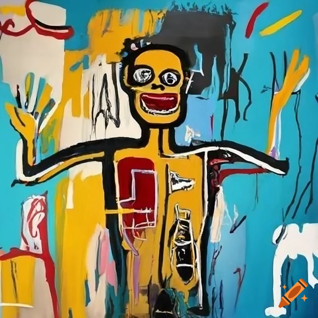 Painting of human body movement with Basquiat symbols on Craiyon
