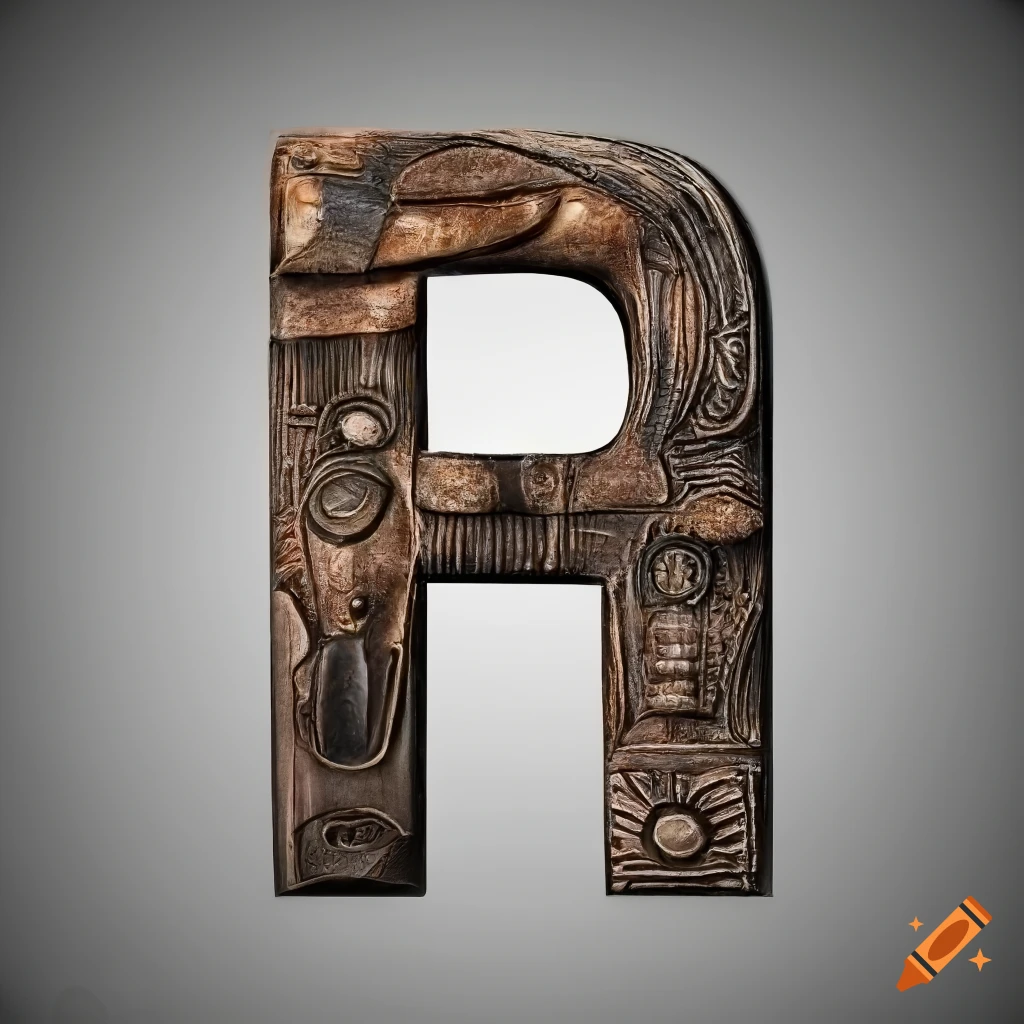 Rough stone letter a with african folk art motifs and baobab trees on ...