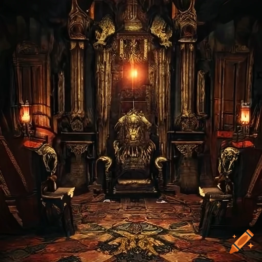 Dark and eerie throne room from resident evil 4 remake on Craiyon