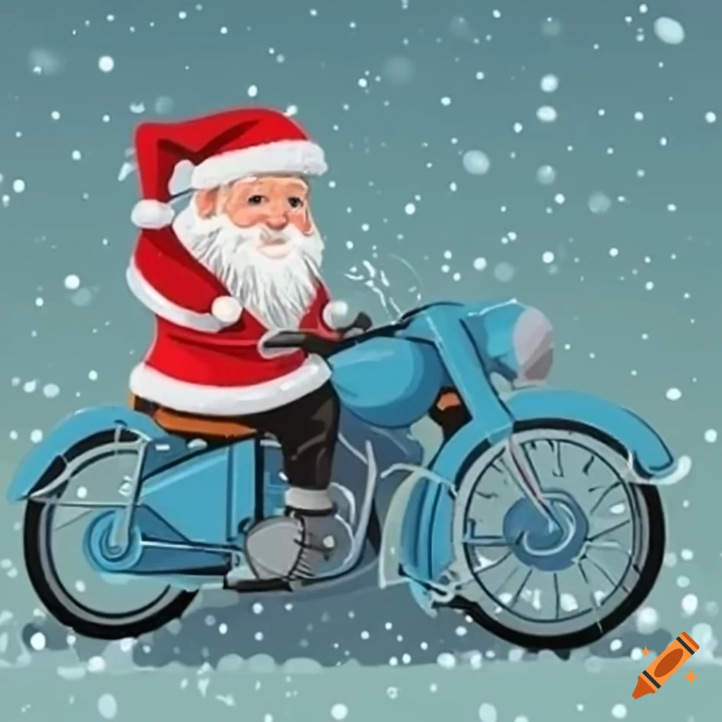 Santa riding on a royal enfield motorcycle on Craiyon