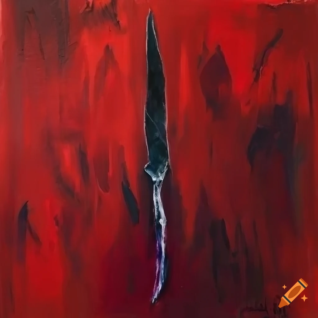 Abstract painting with red colors and triangle shapes