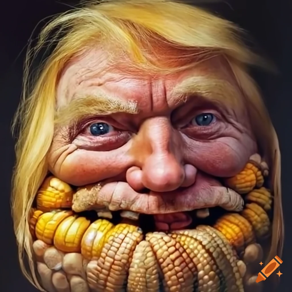 Satirical illustration of trump as corn on Craiyon