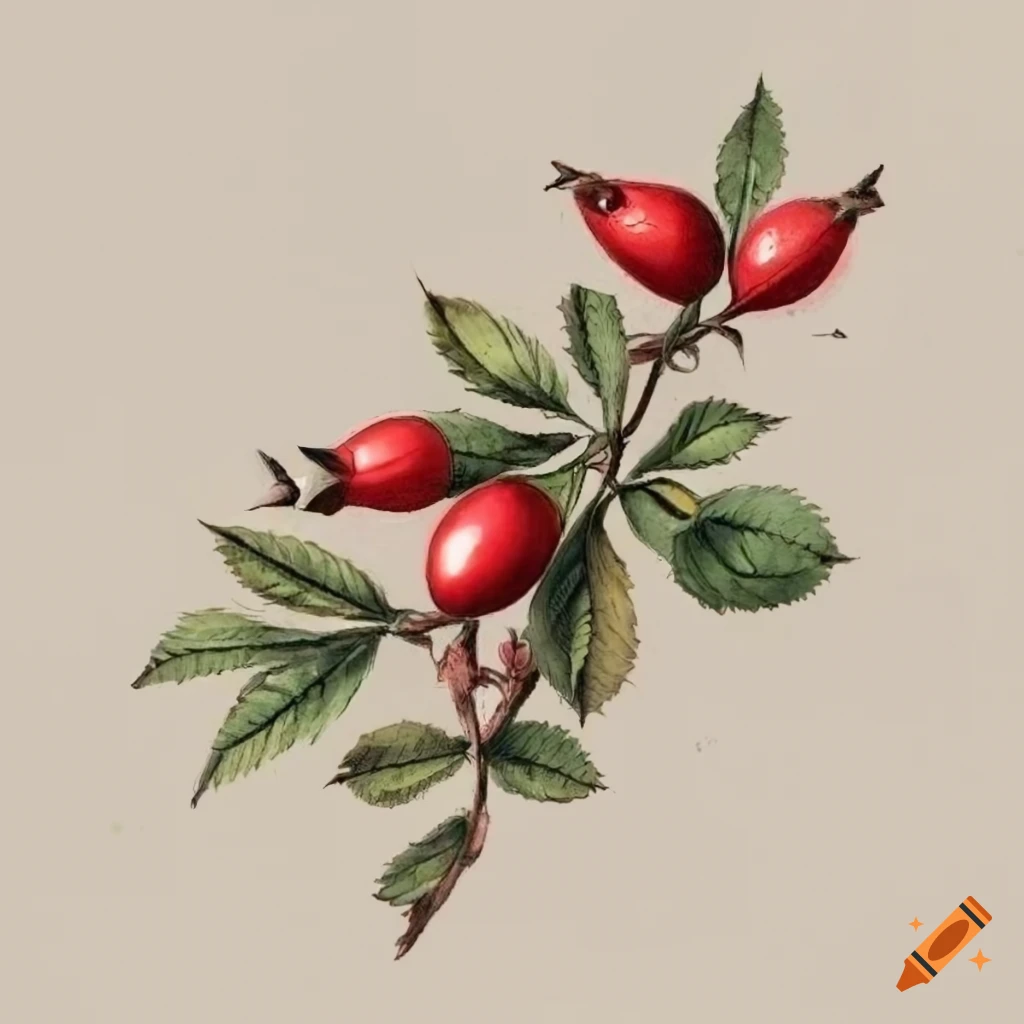 Botanical vintage rosehip bloom illustration with transparent ...