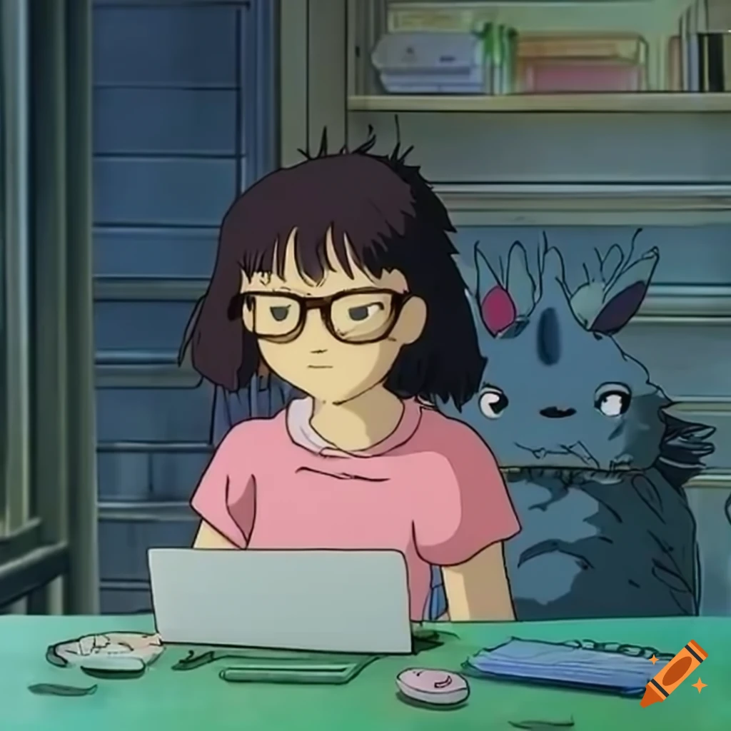 Ghibli-style animated fly wearing glasses on Craiyon