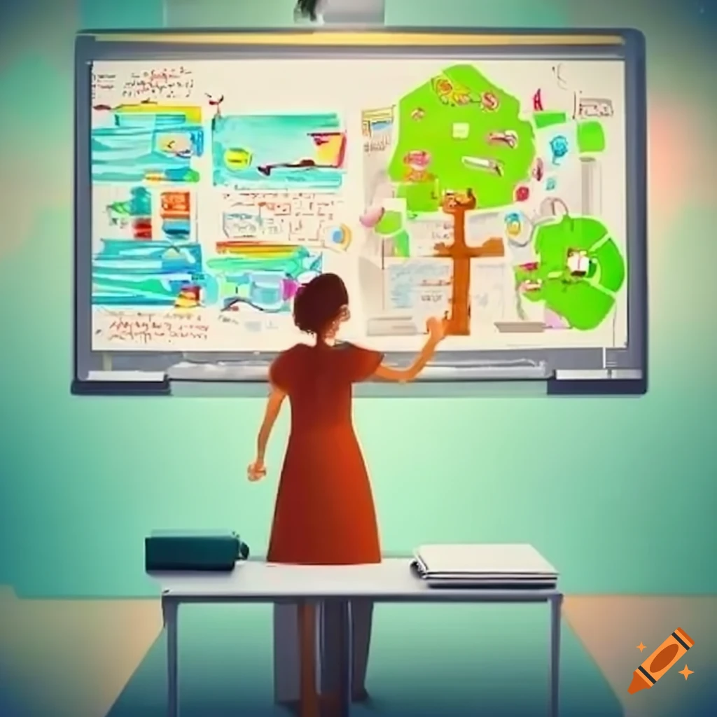 Teacher explaining software development using a git tree on Craiyon