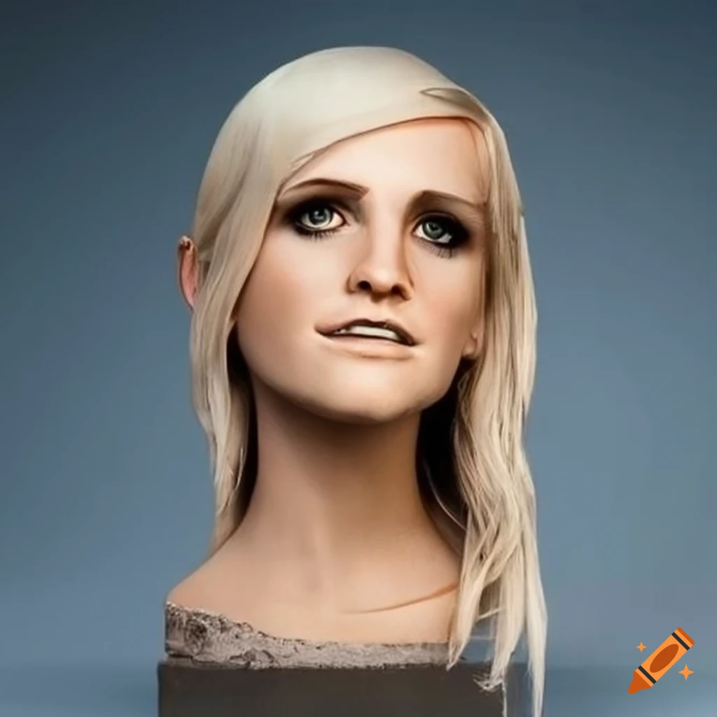 Sculpture of ashlee simpson's head on white background