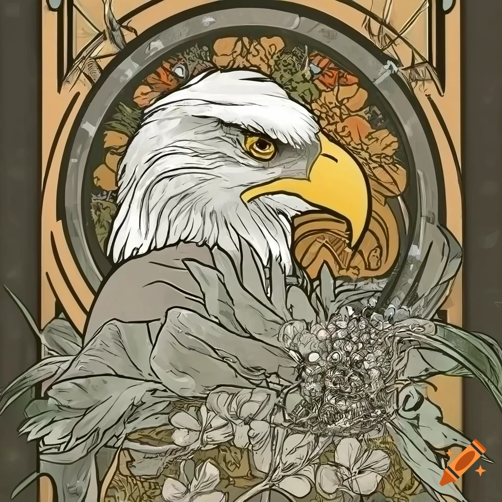 Intricate illustration of a Bald Eagle in Alphonse Mucha style on Craiyon