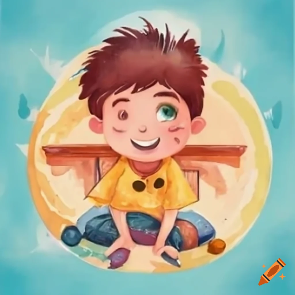 Happy boy exploring disneyland in a book