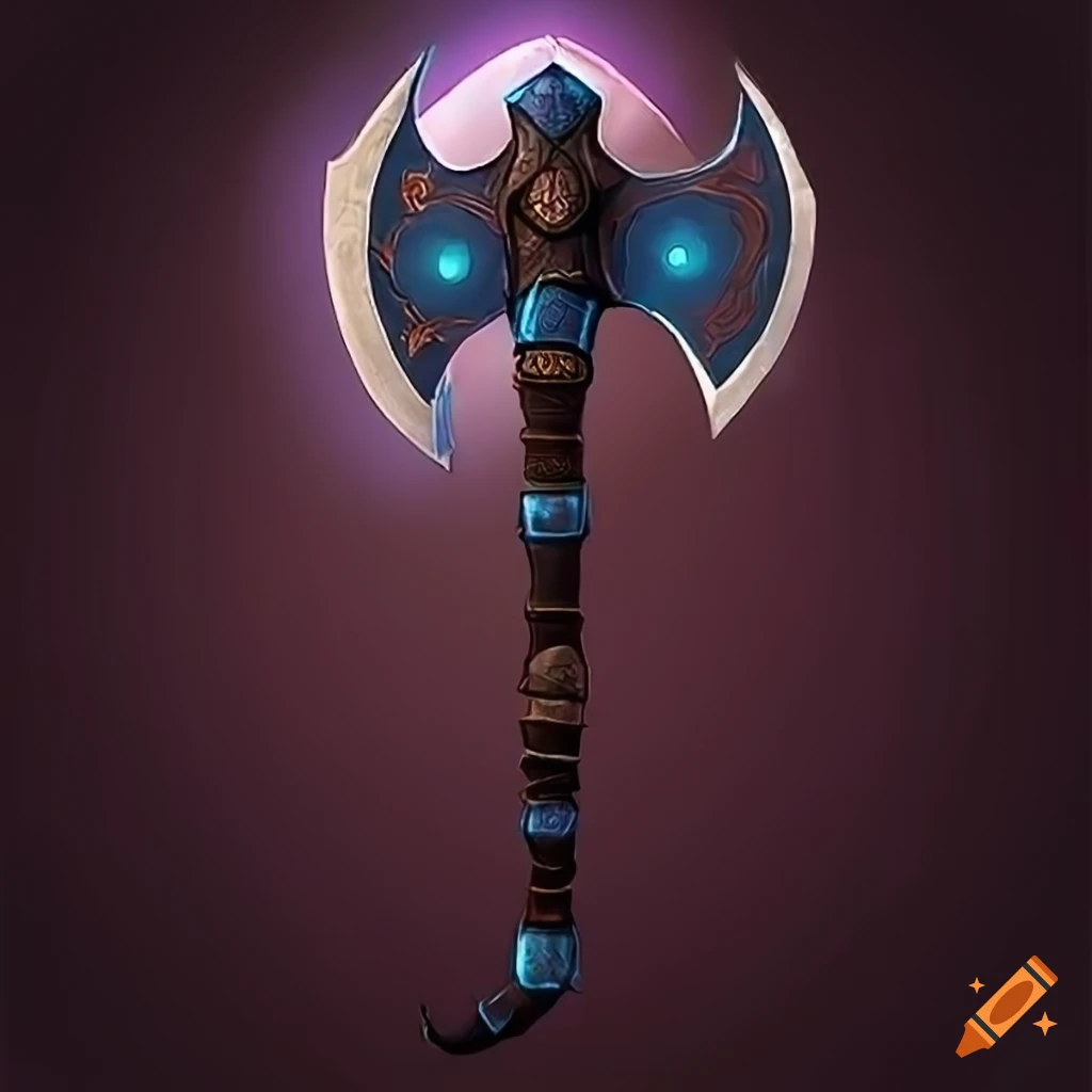 Artistic depiction of a magic symmetric battle axe on Craiyon