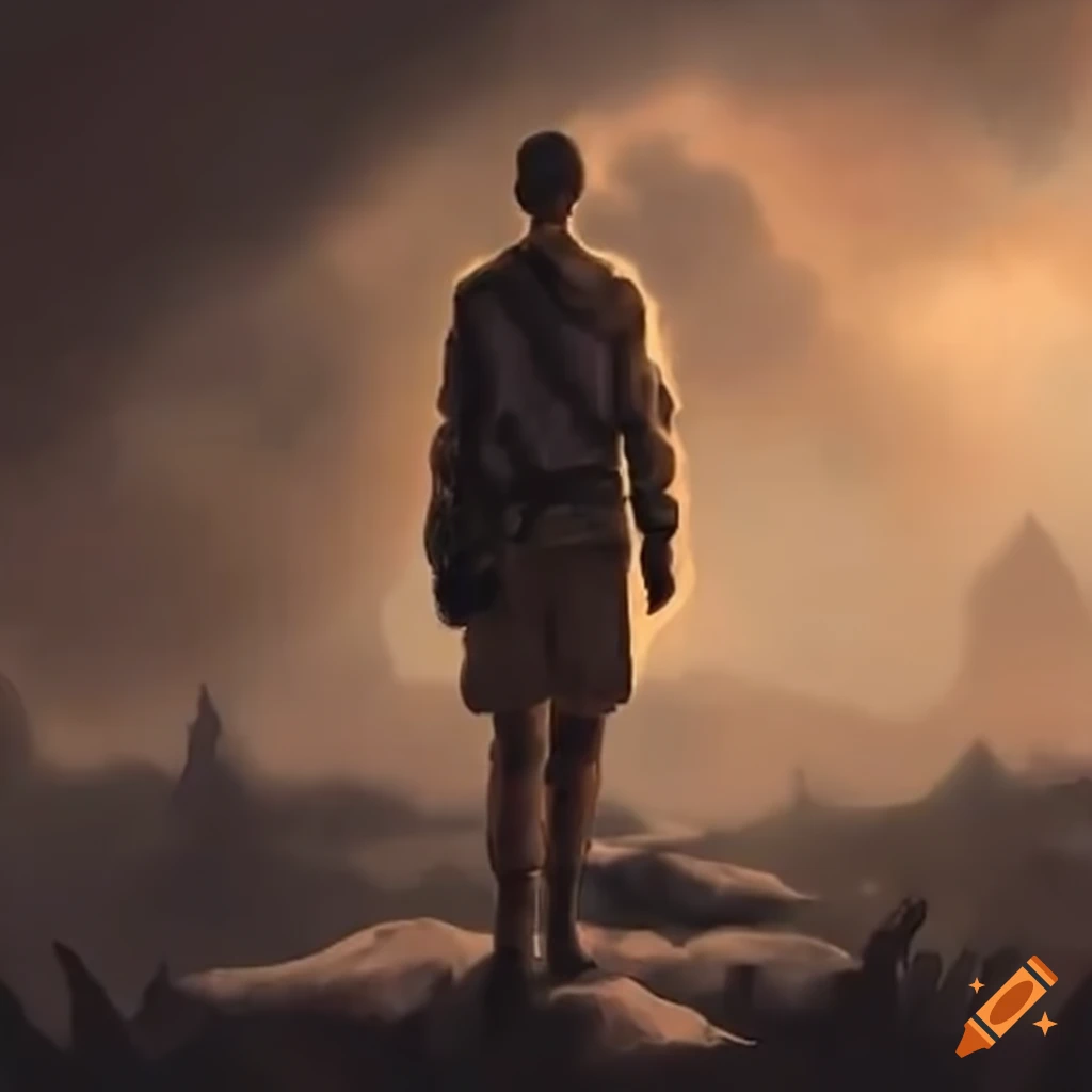 Image of a man standing against an army