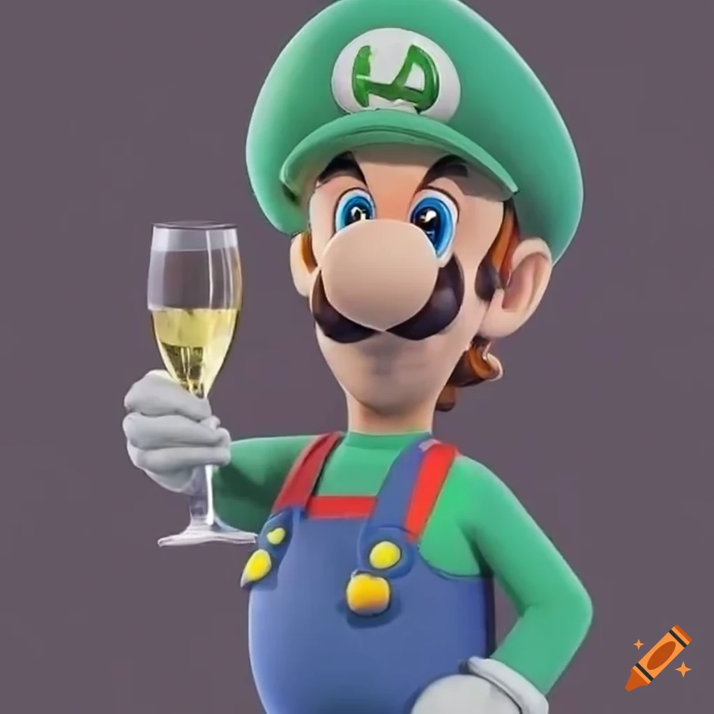 Luigi celebrating with a champagne glass