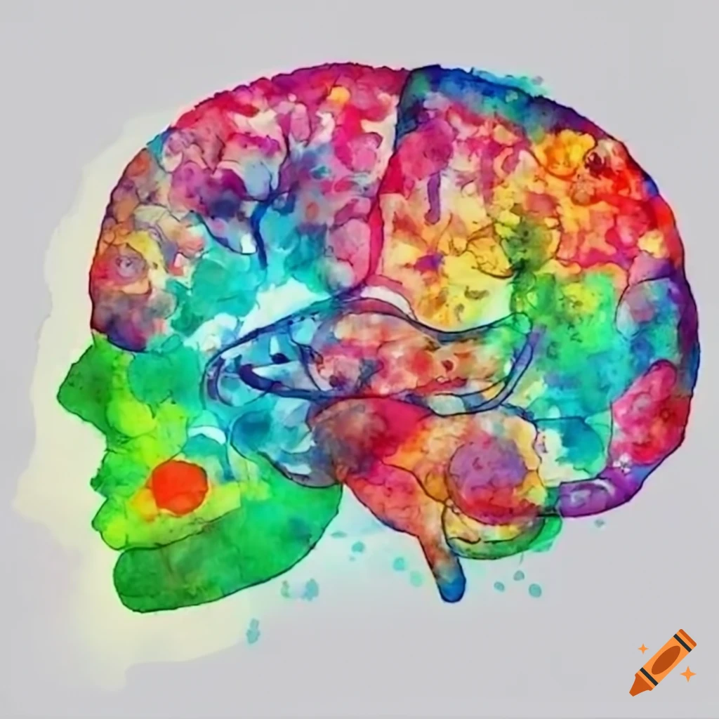 Intricately painted brain with swirling patterns and bold colors in van ...