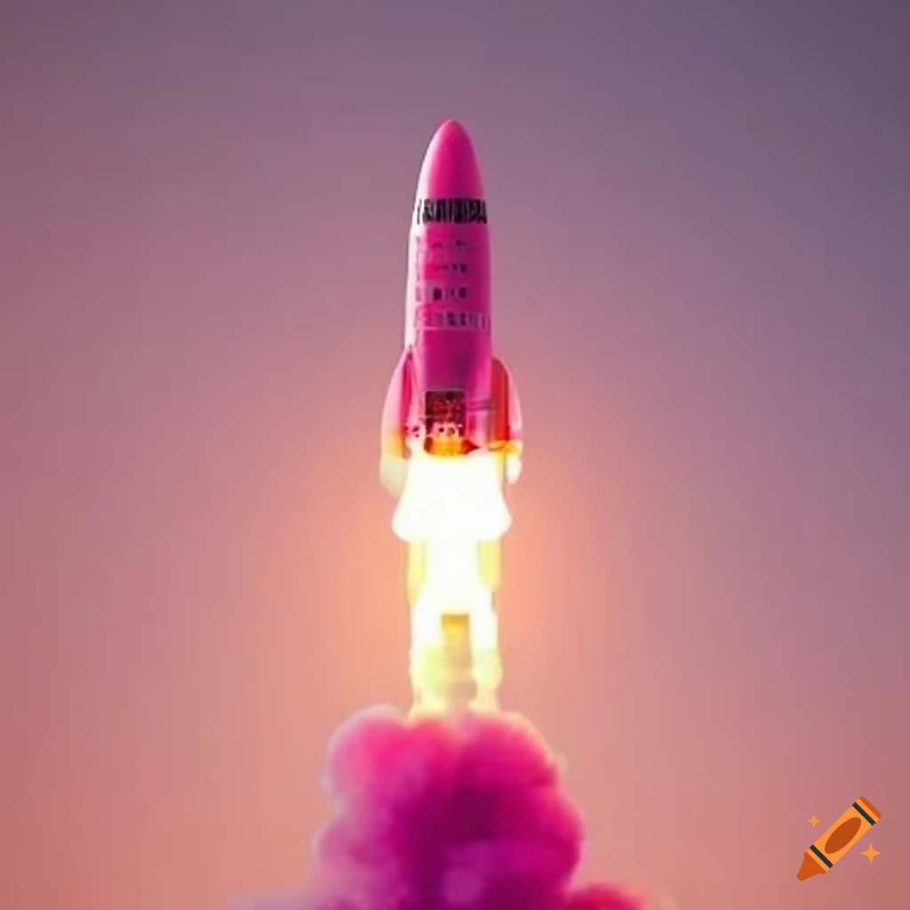 Illustration of a pink rocketship