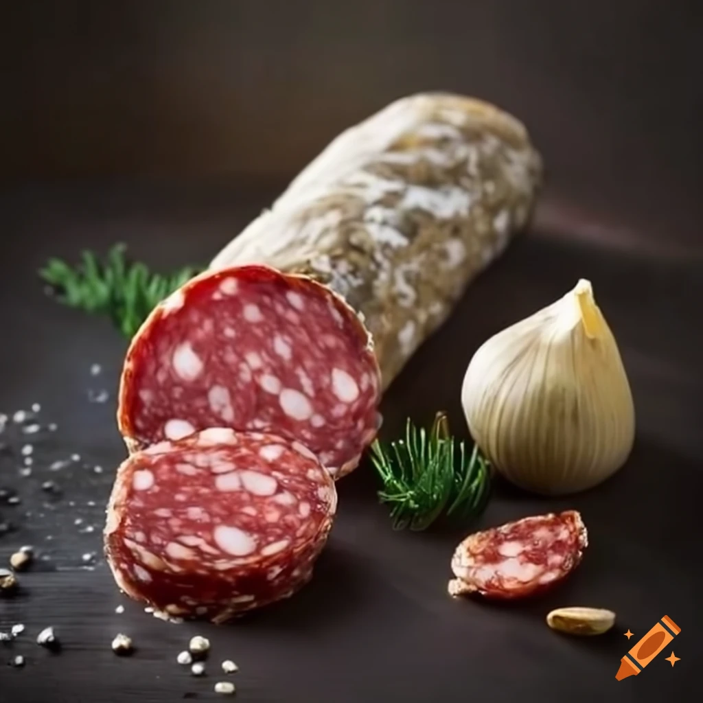 Hungarian salami with christmas decoration bokeh on Craiyon