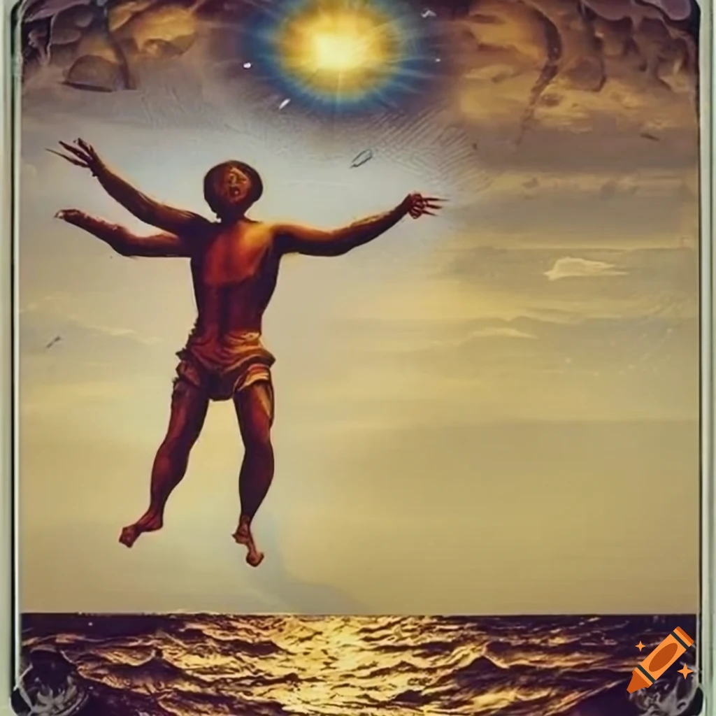 Golden flying man soaring over the world on Craiyon