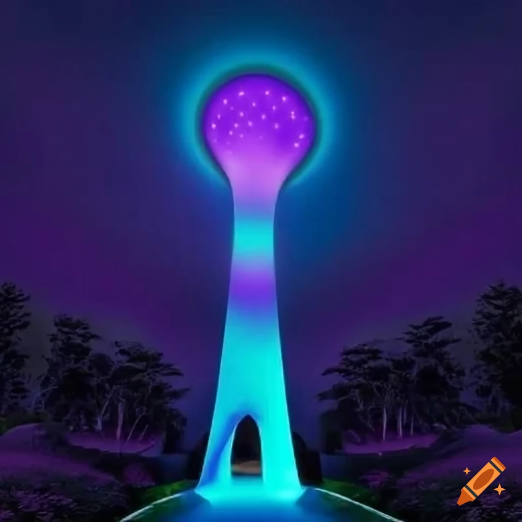 Purple blooming daisy tower in fairytale setting on Craiyon