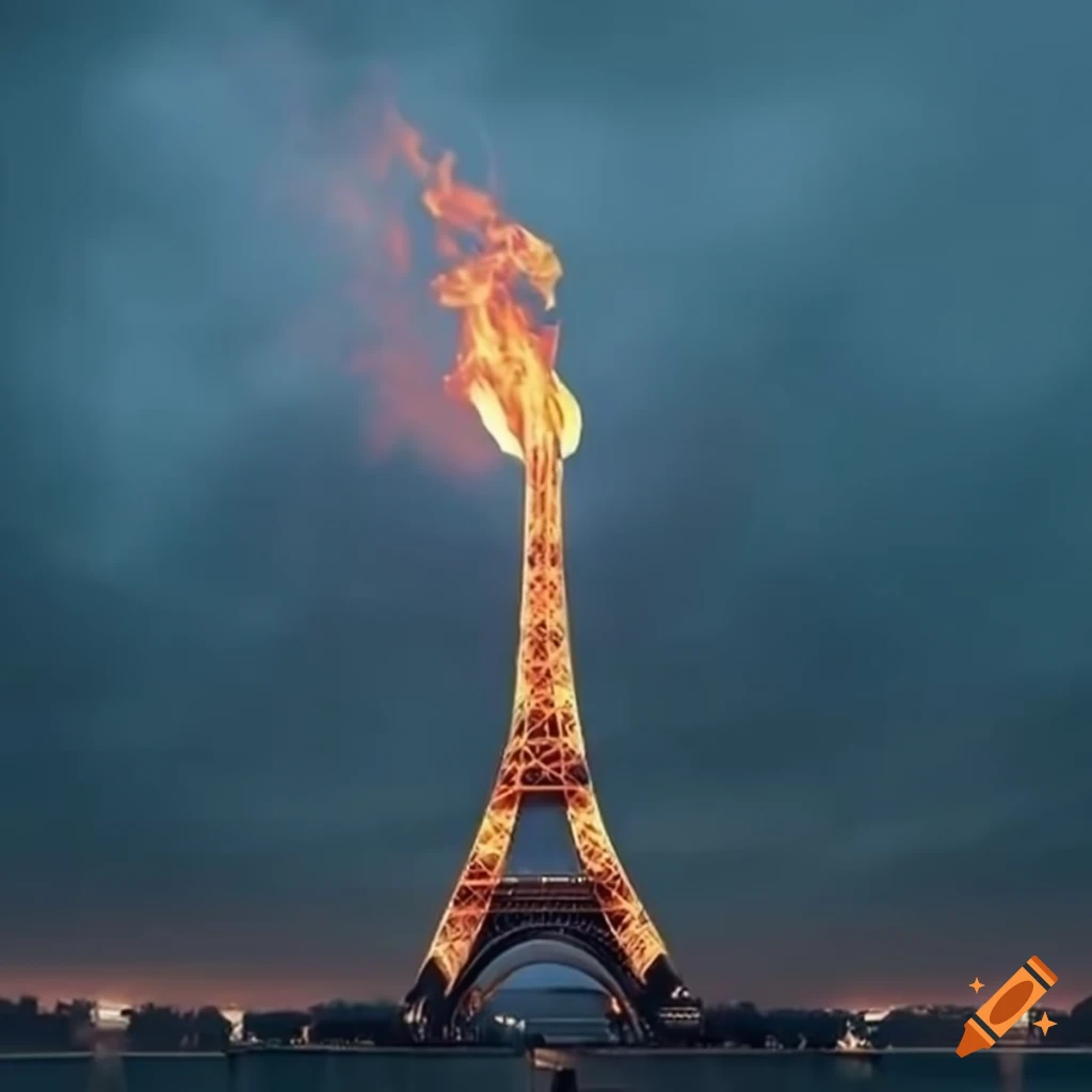 Fictional picture of the eiffel tower on fire on Craiyon