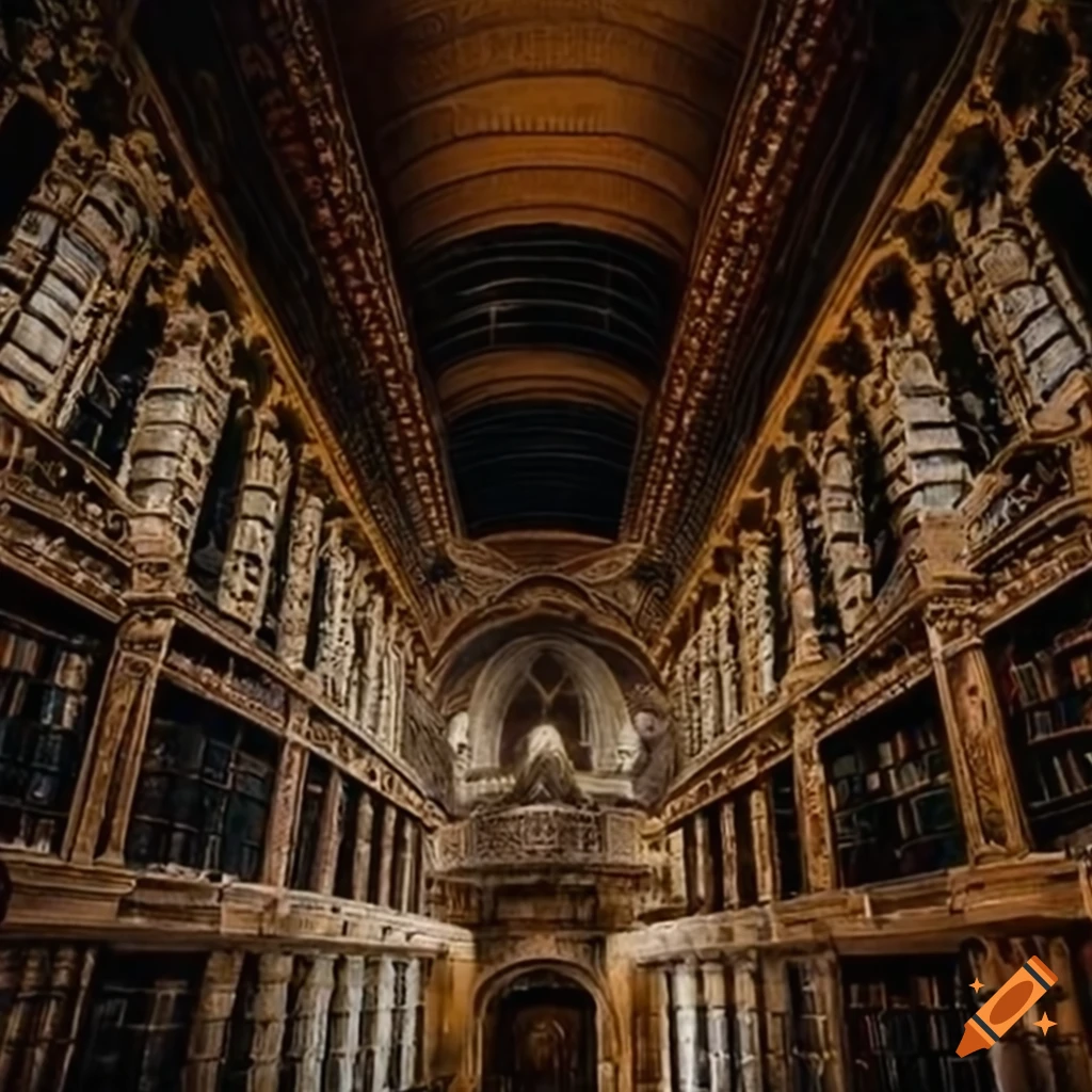 Courtyard garden in ornate, light-filled library on Craiyon