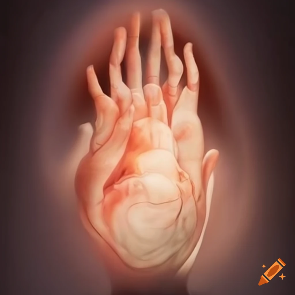 Surreal artwork of a hand giving birth to another hand on Craiyon