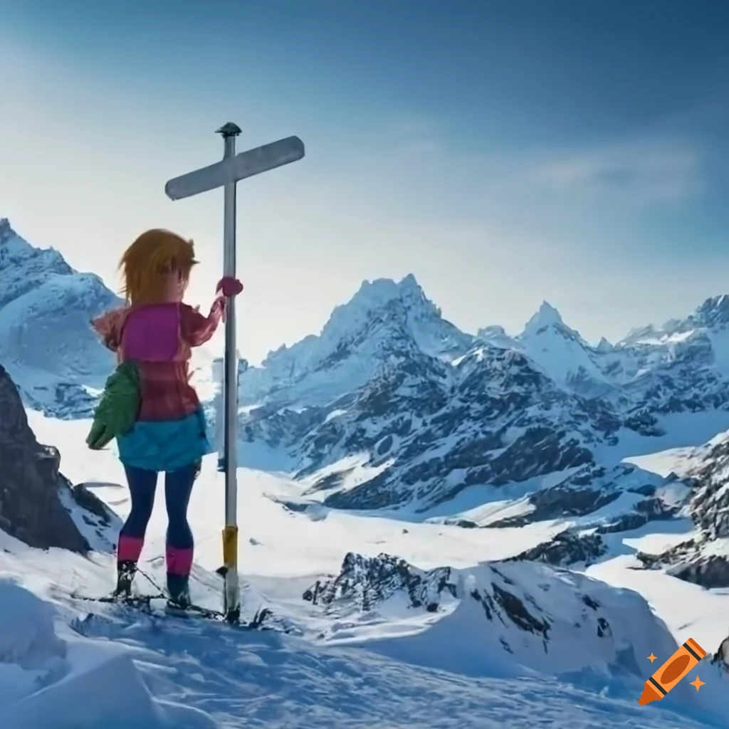 Winter landscape with a skier heading down the mountain on Craiyon