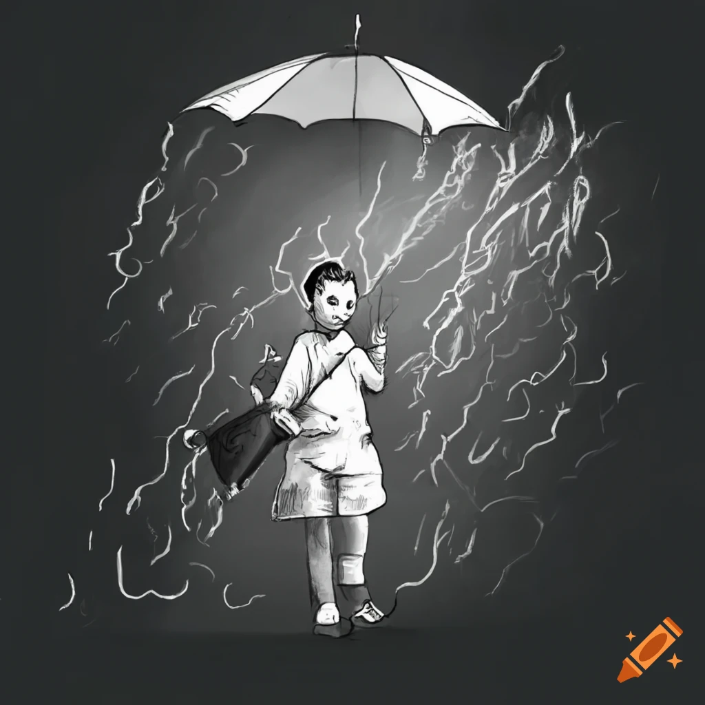 Conceptual image of a boy escaping a storm of names
