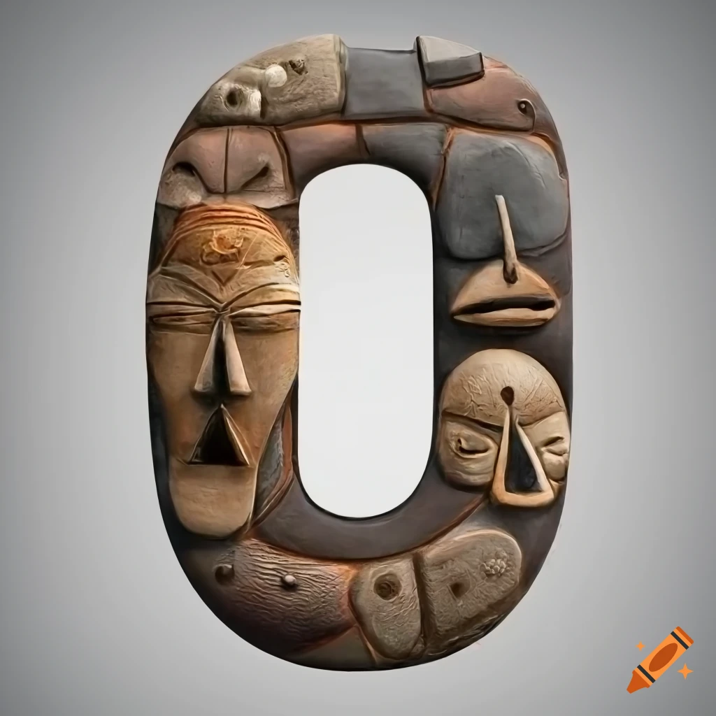 Realistic stone letter "A" with African masks on Craiyon