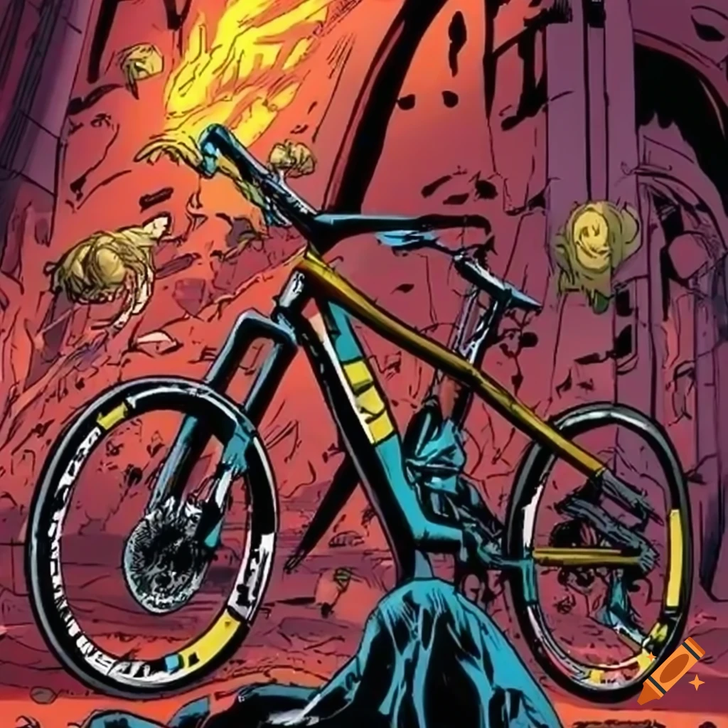 Comic-style mountain bike illustration on Craiyon