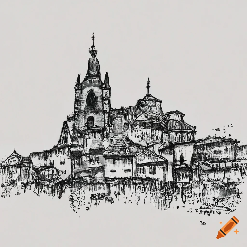 Black and white pen and ink style view of medieval verona on Craiyon