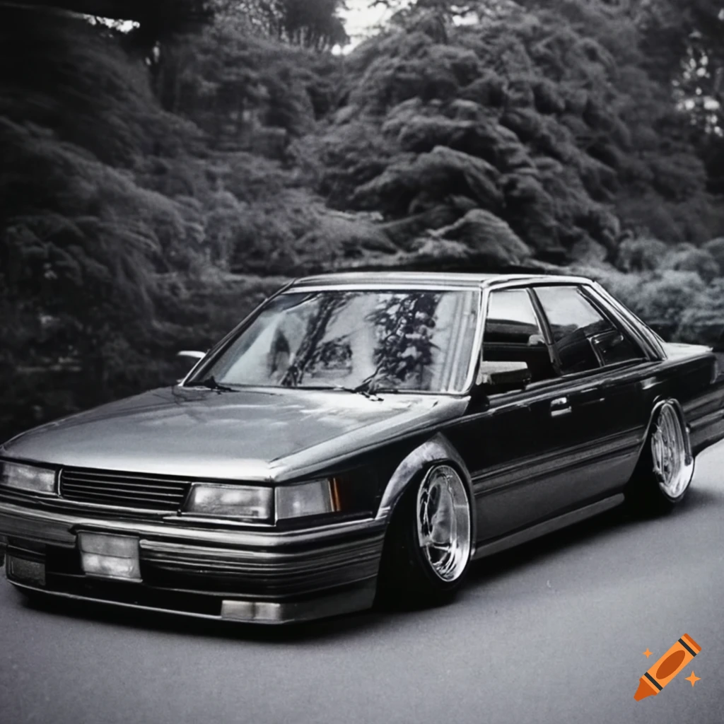 Detailed 1980s japanese-style advertisement of a sparkling blue 1988 ...