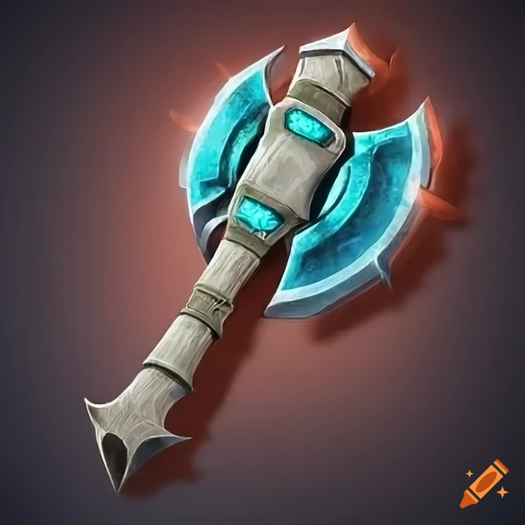 Artistic depiction of a magical battle axe on Craiyon