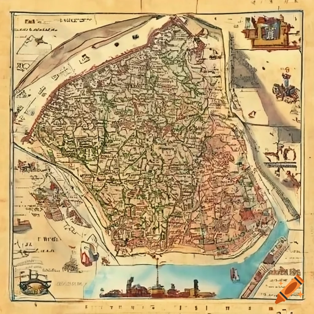 Christopher columbus map in red and gold colors on Craiyon