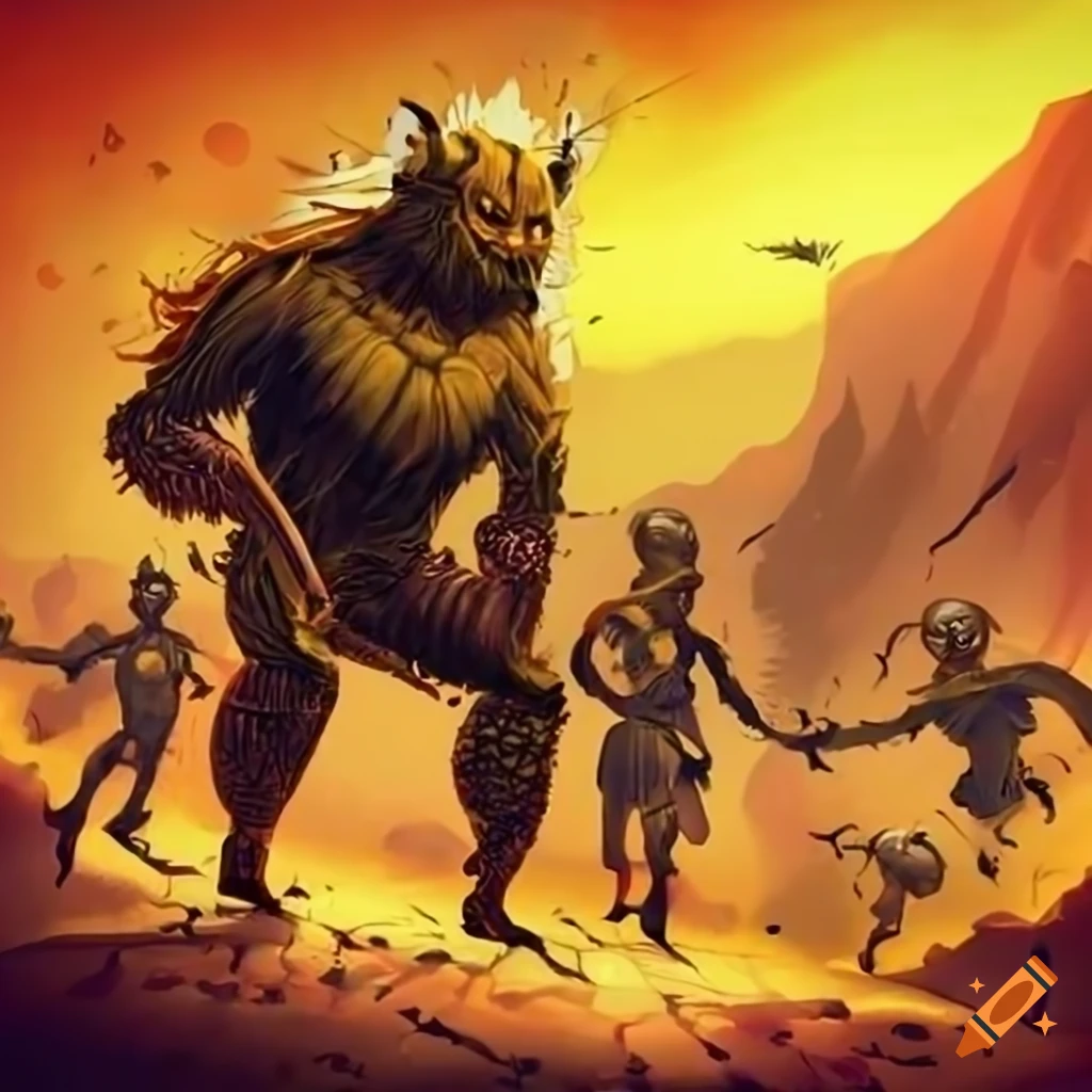 Illustration of an epic battle between humans and bees on Craiyon