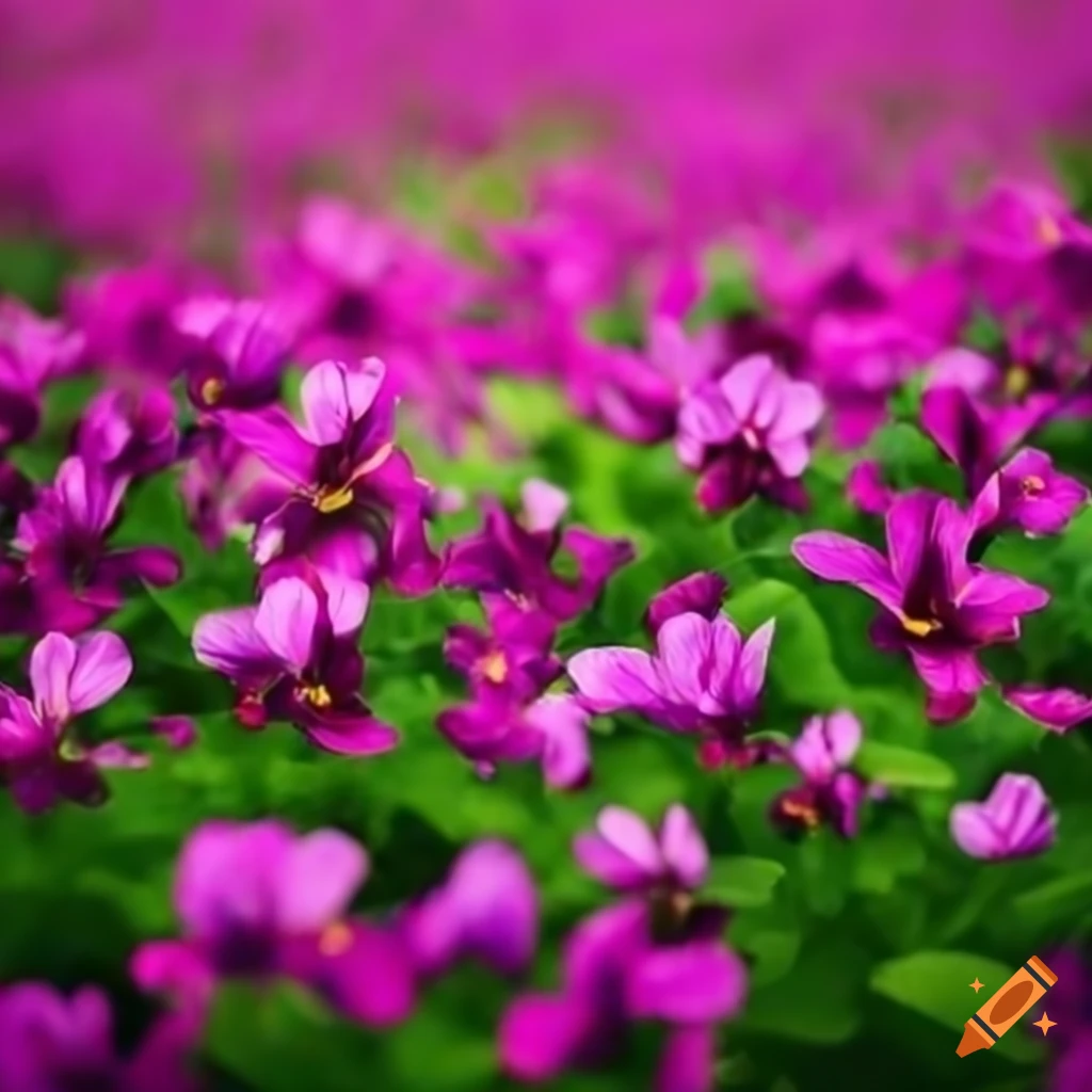 Pink violets in a large field of flowers