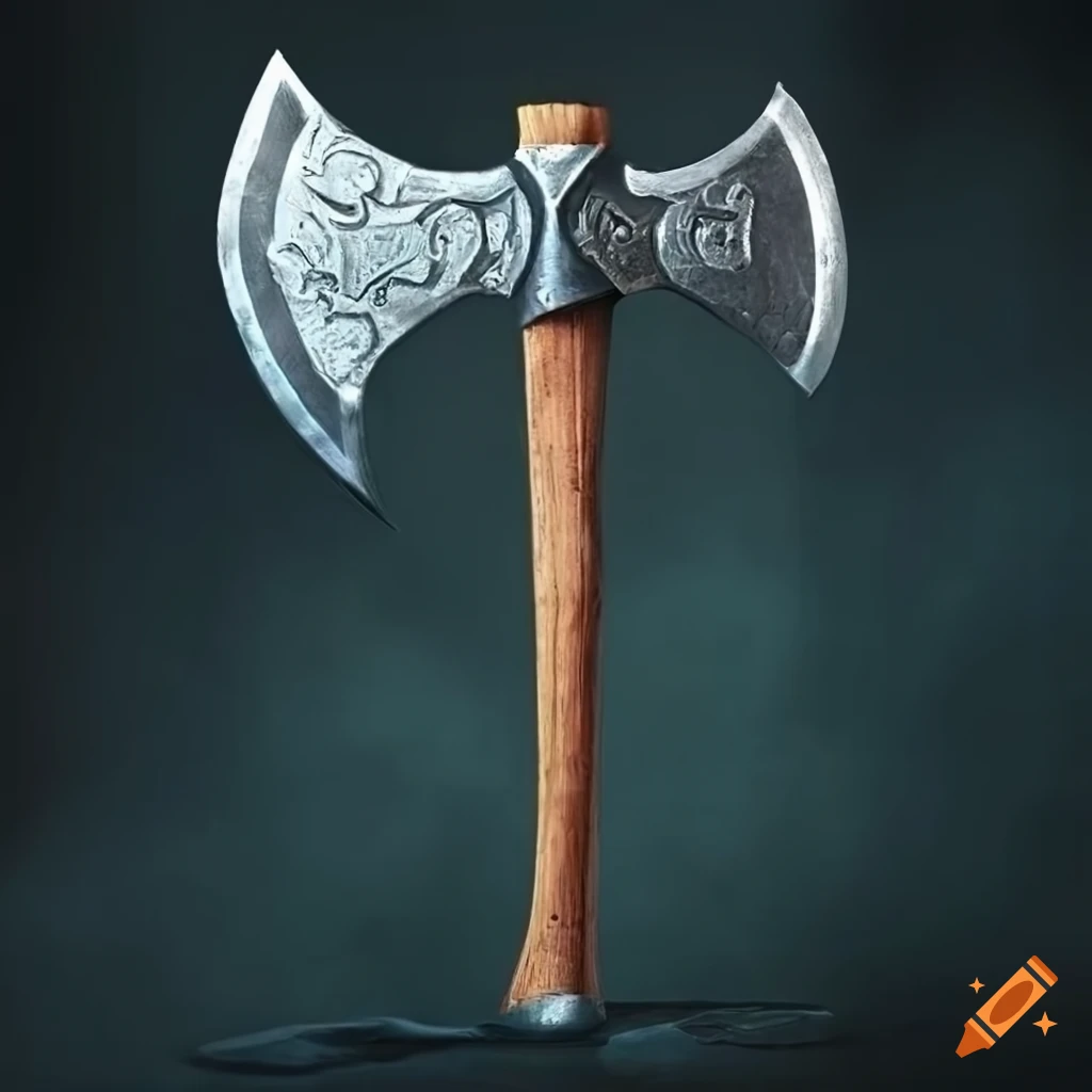 Medieval war axe with intricately crafted handle on Craiyon