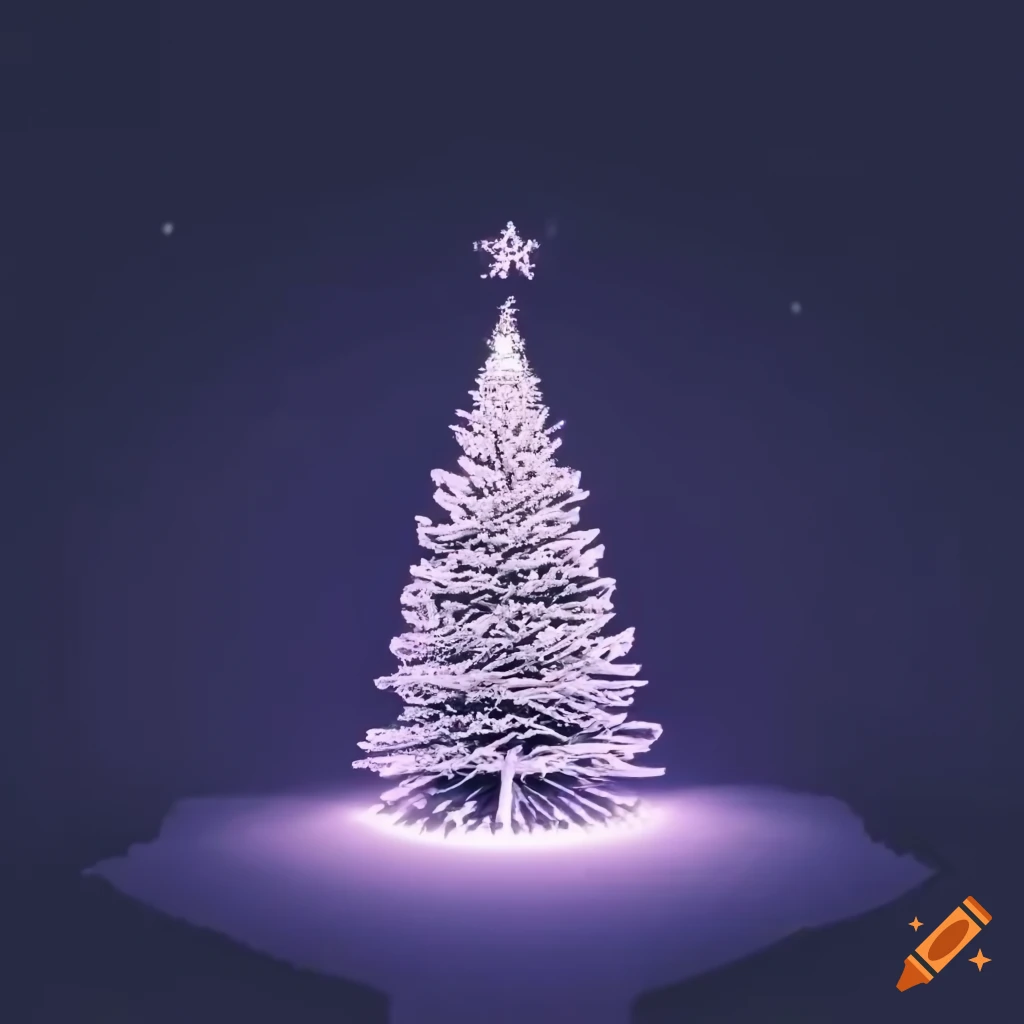 Nighttime view of a white christmas tree