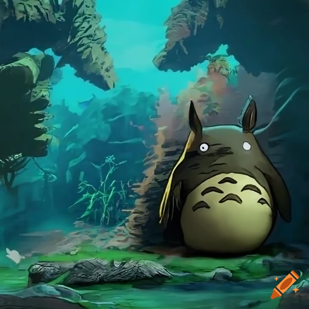 Mashup diorama of totoro and blade runner