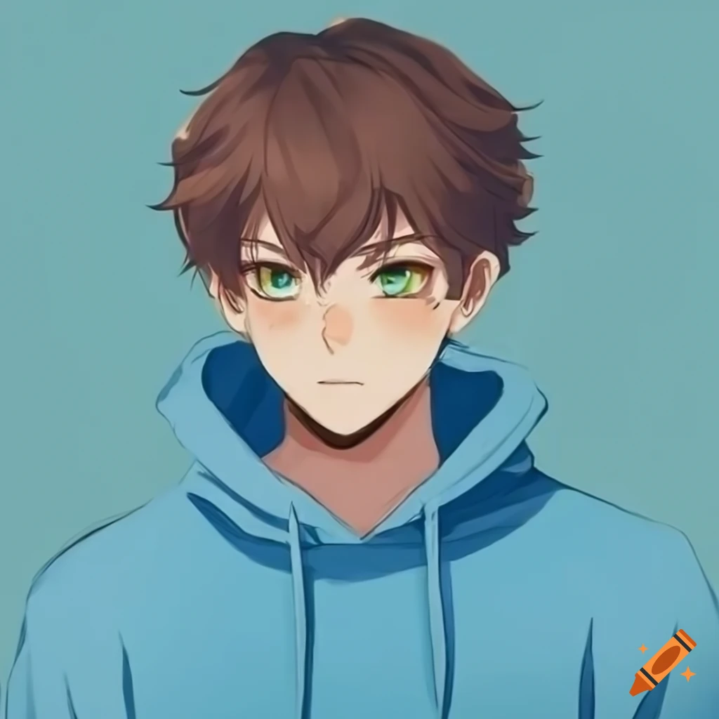 Animated profile picture of a guy with blue hoodie and green eyes