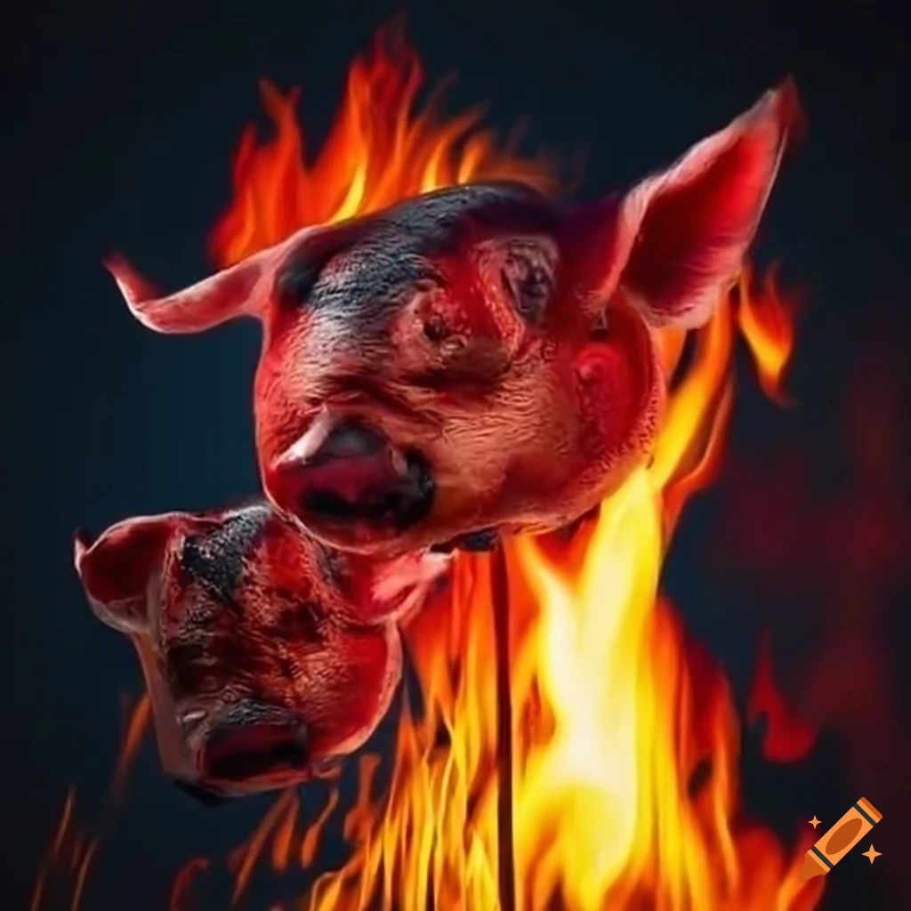 Grilled pigs over a fire on Craiyon
