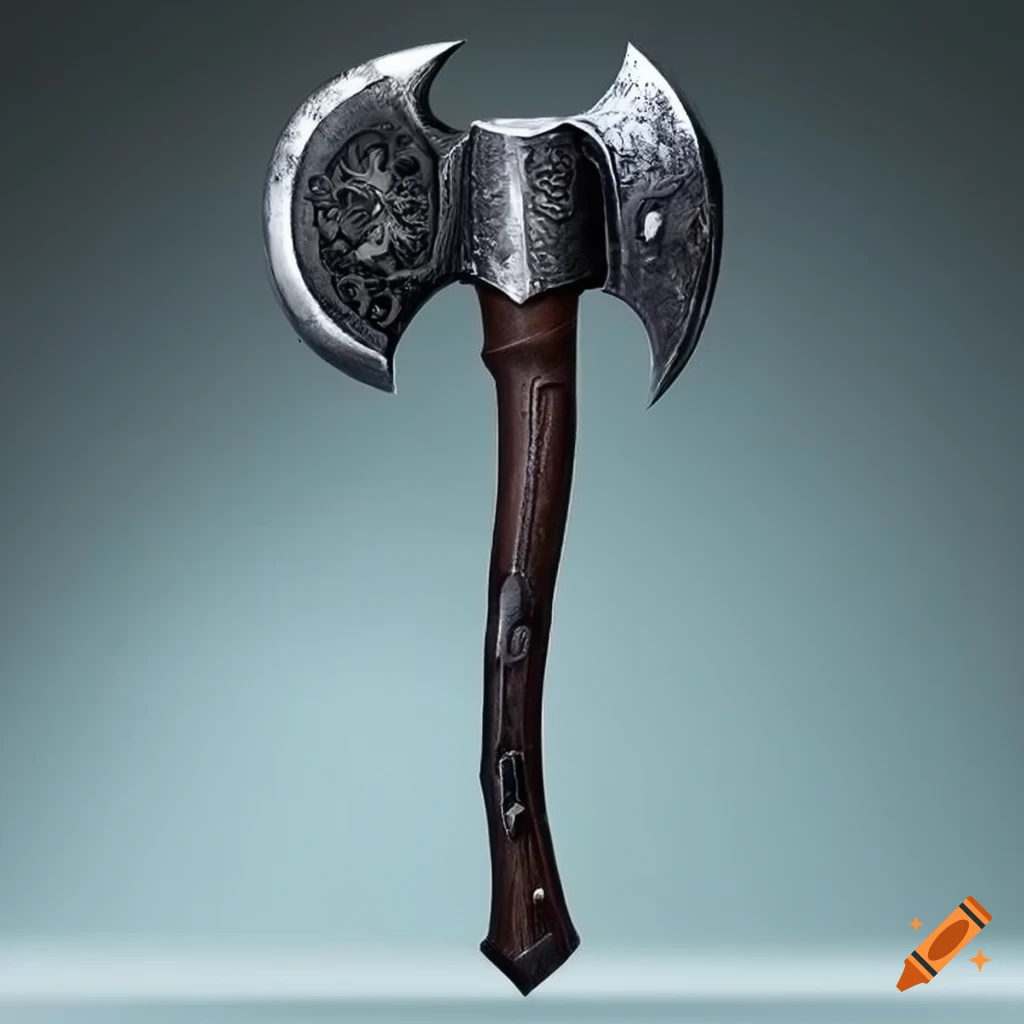 Holy battle axe with a divine glow and vine-covered hilt on Craiyon