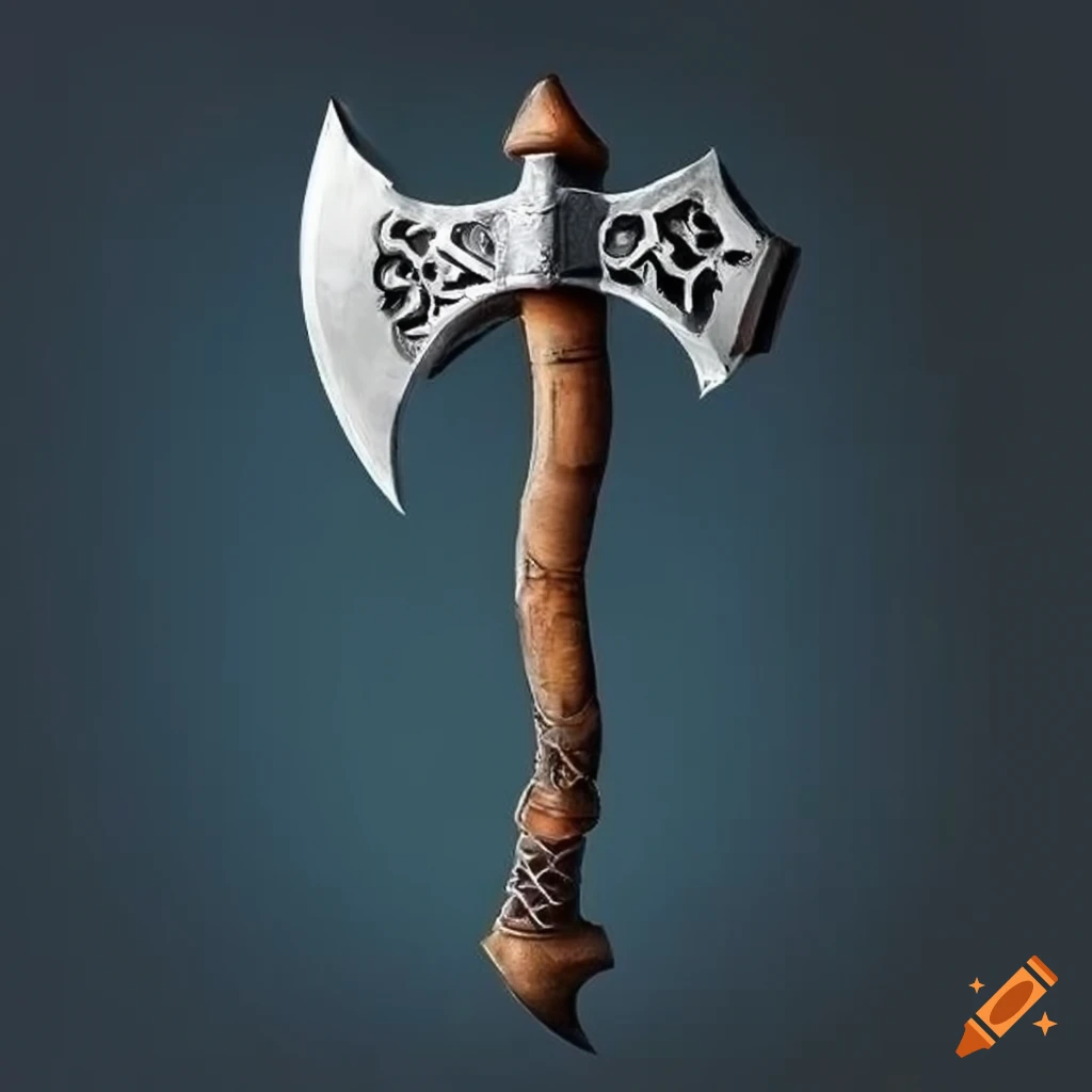 Artistic representation of a magical steel axe on Craiyon