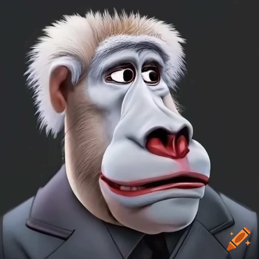 Cartoon image of a monkey with bright red fur and tan features on Craiyon