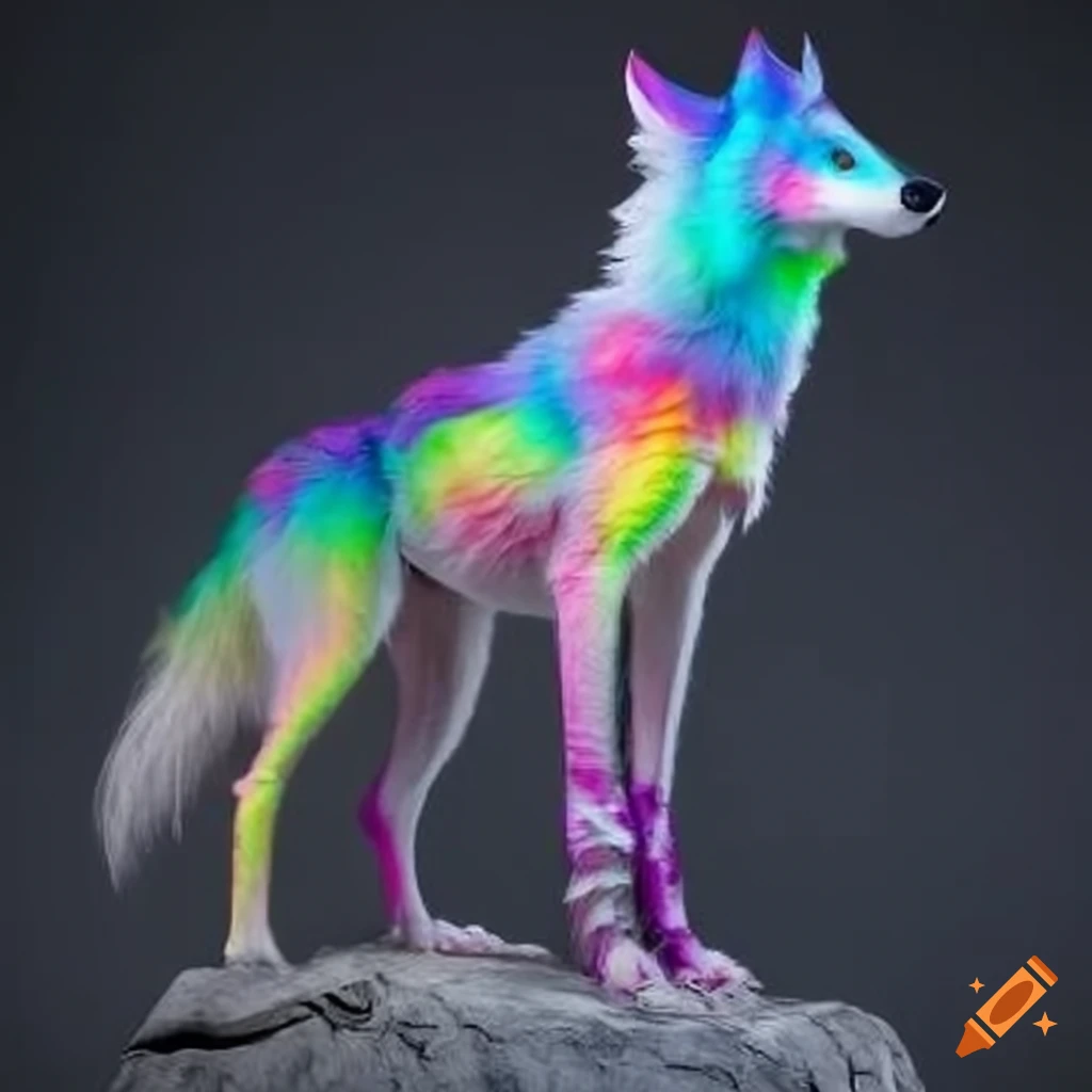 Side view of a rainbow elemental wolf