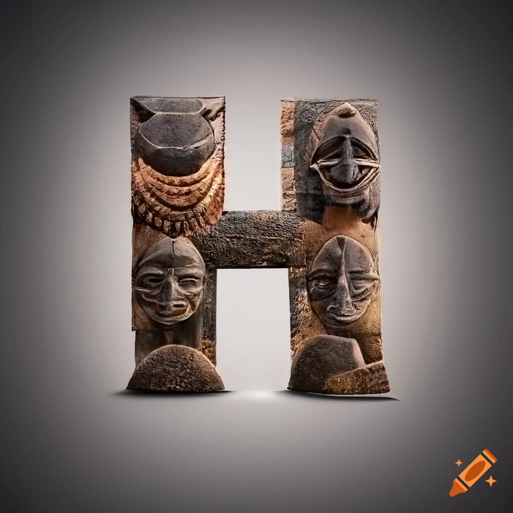 Ultra realistic stone letter "A" with African masks on Craiyon