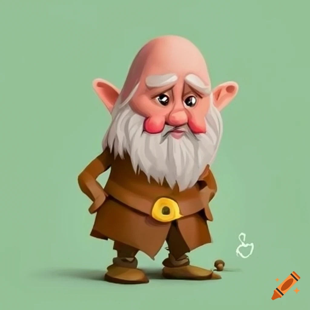 Cartoon depiction of a sad dwarf with hands on head on Craiyon
