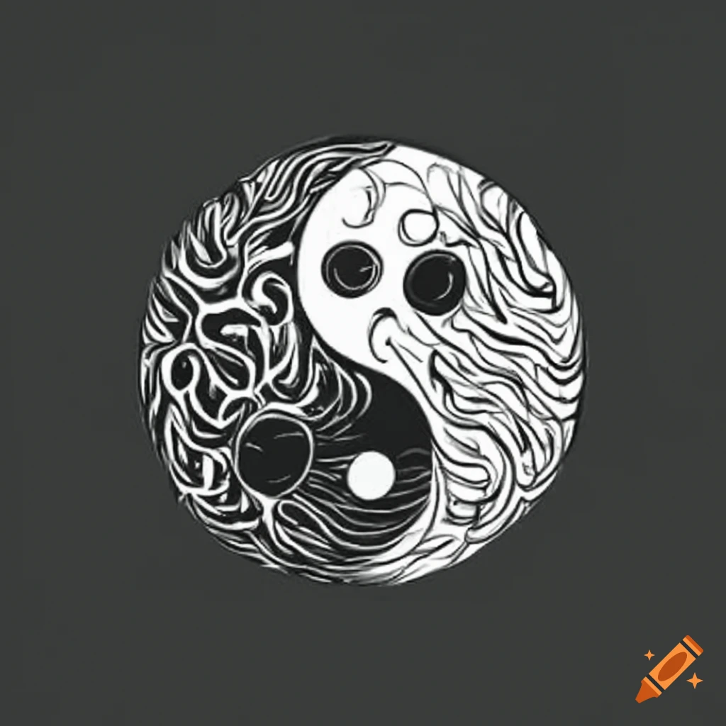 Black and white line art of yin yang animal on Craiyon