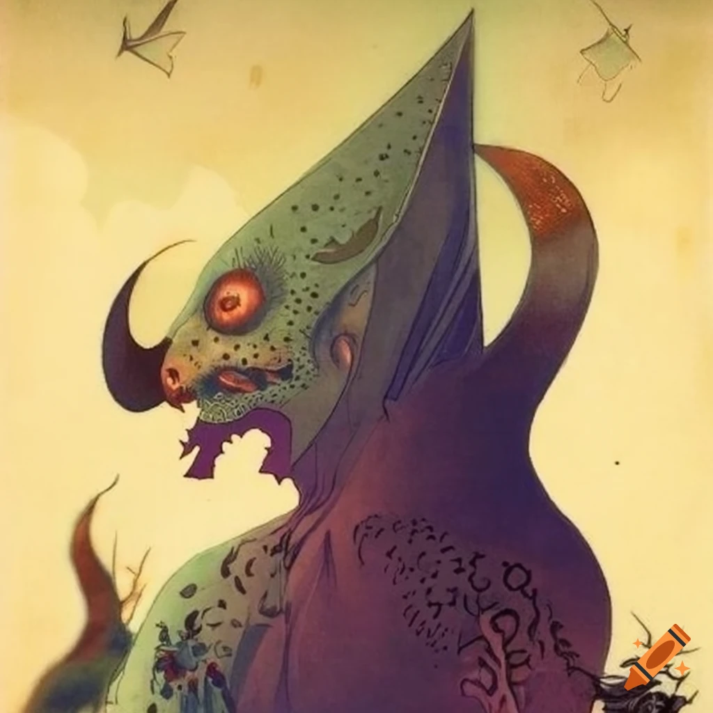 Illustration of a game enemy inspired by kay nielsen on Craiyon