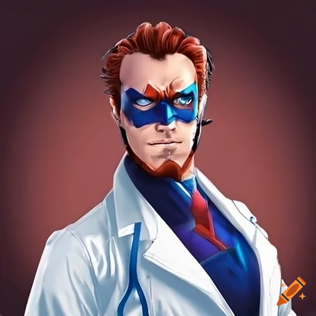 Superhero doctor in a lab coat on Craiyon
